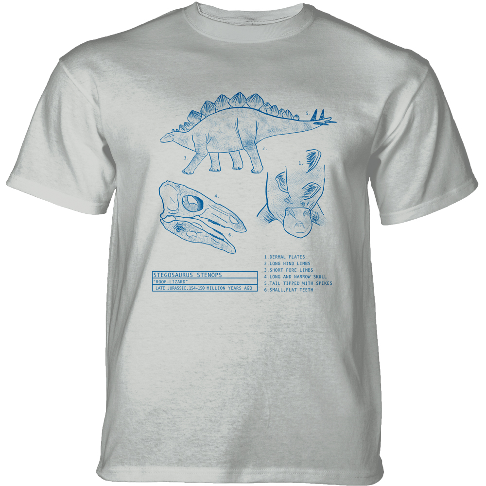 The Mountain T-shirt Stegosaurus Blueprint Grey - The Coloured House